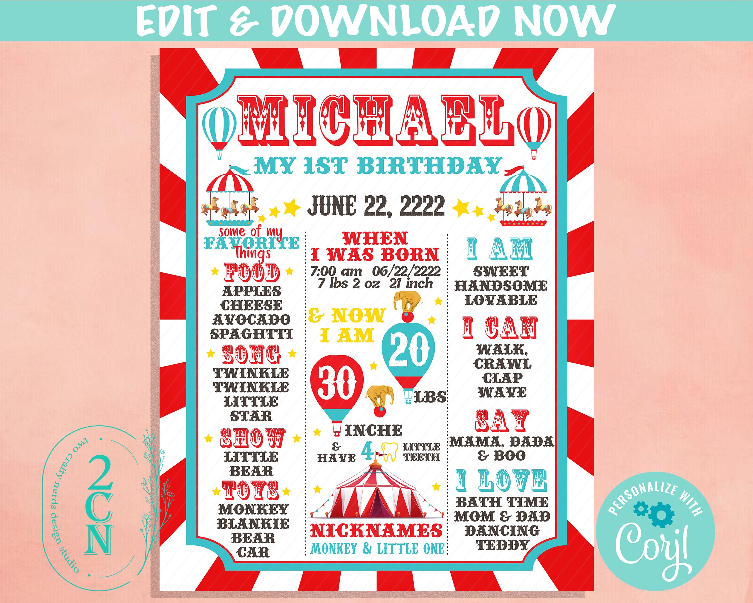 Carnival Circus Birthday Sign Birthday Board, Milestone Birthday Sign ...