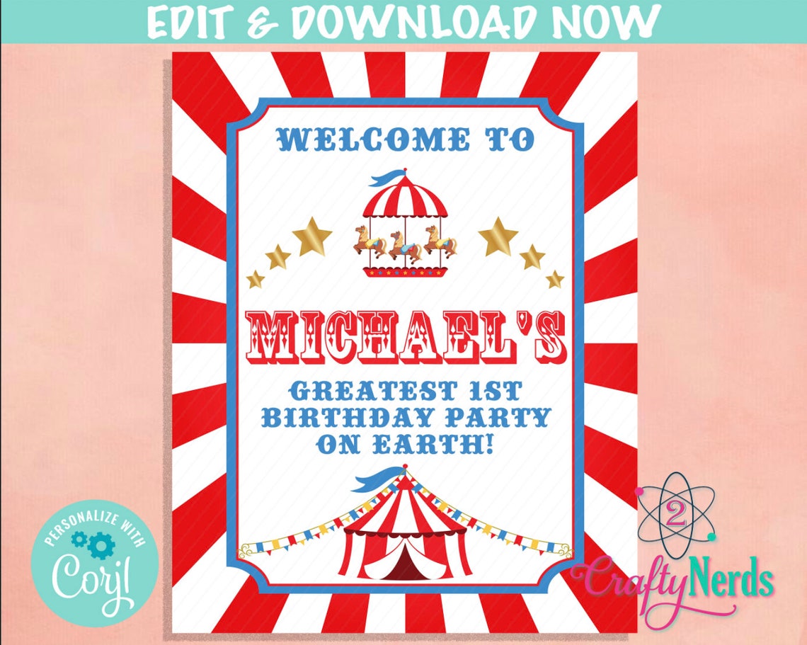 Carnival Circus Birthday Sign Circus Birthday Welcome Sign - Etsy