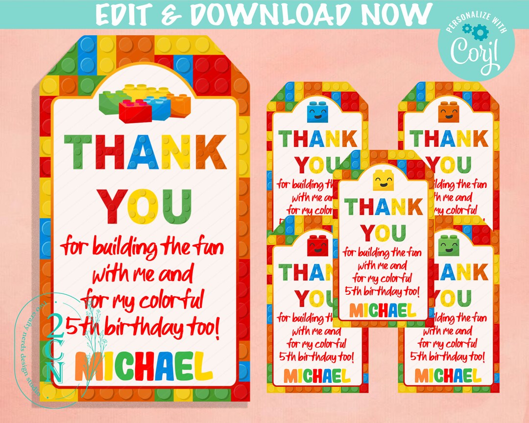 Building Blocks Birthday Thank You Tag, Blocks Birthday Tag, Label ...