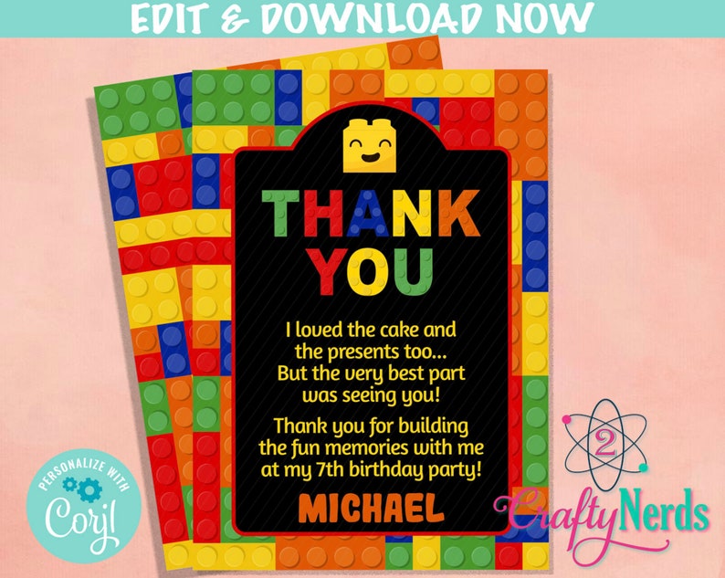 Colorful Building Blocks Birthday Invitation With Picture, With Photo ...