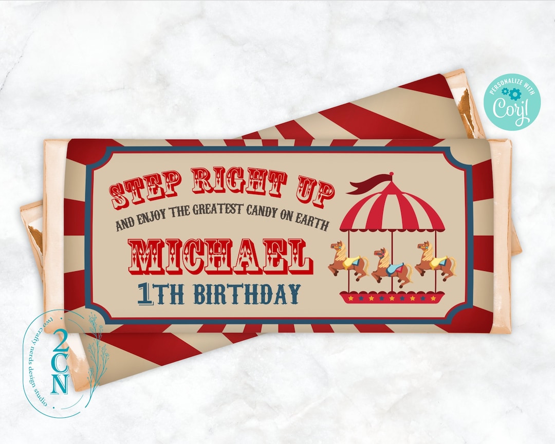 Circus Chocolate Bar Wrapper Carnival Candy Wrapper 2 Size Hershey Aldi ...