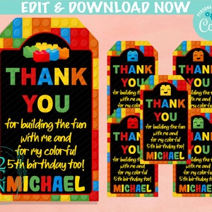 Building Blocks Birthday Thank You Tag, Blocks Birthday Tag, Label ...