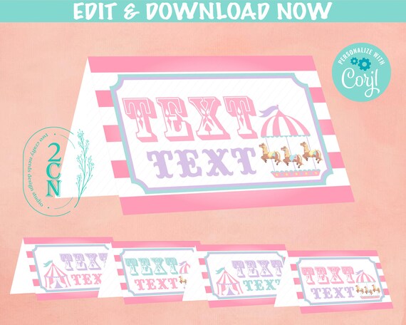 Circus Carnival Birthday Folded Card Circus Table Pink Pastel - Etsy
