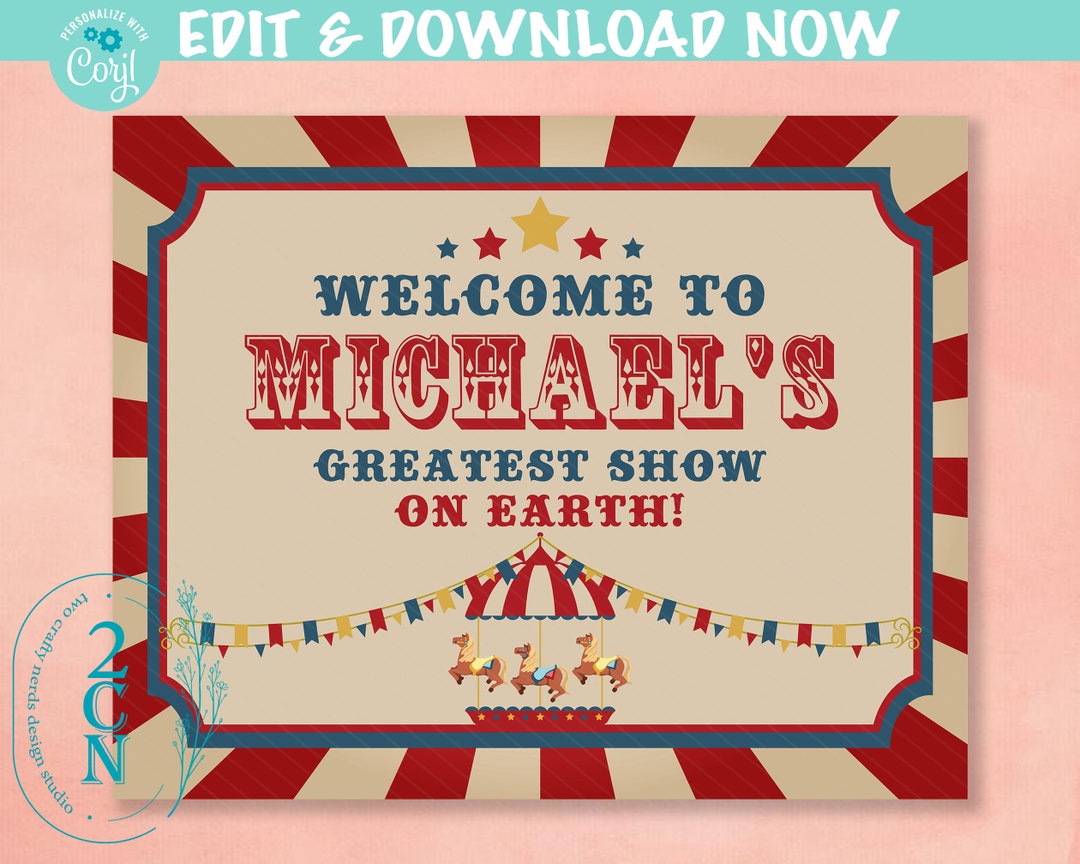 Carnival Circus Birthday Sign, Circus Birthday Welcome Sign Pastel Pink ...