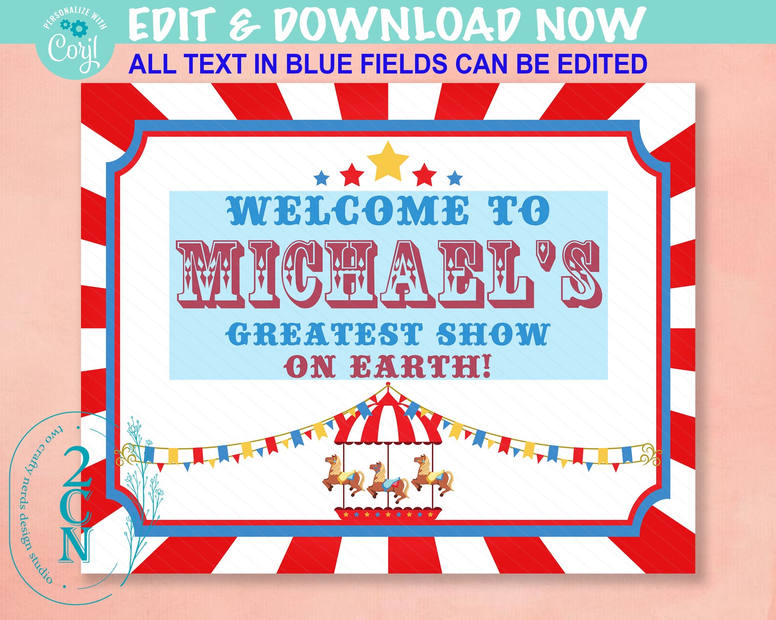 Carnival Circus Birthday Sign, Circus Birthday Welcome Sign Red Blue ...
