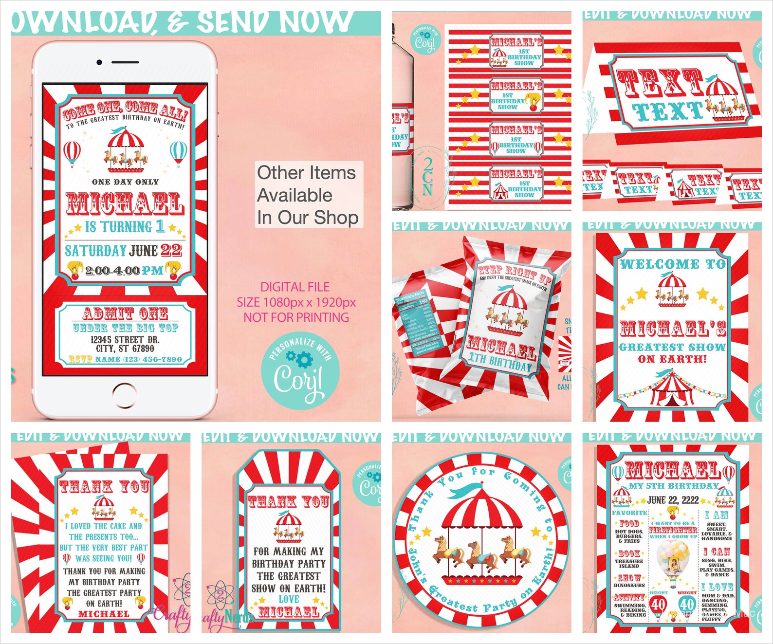 Circus Carnival Birthday Folded Card Circus Table Card Circus - Etsy