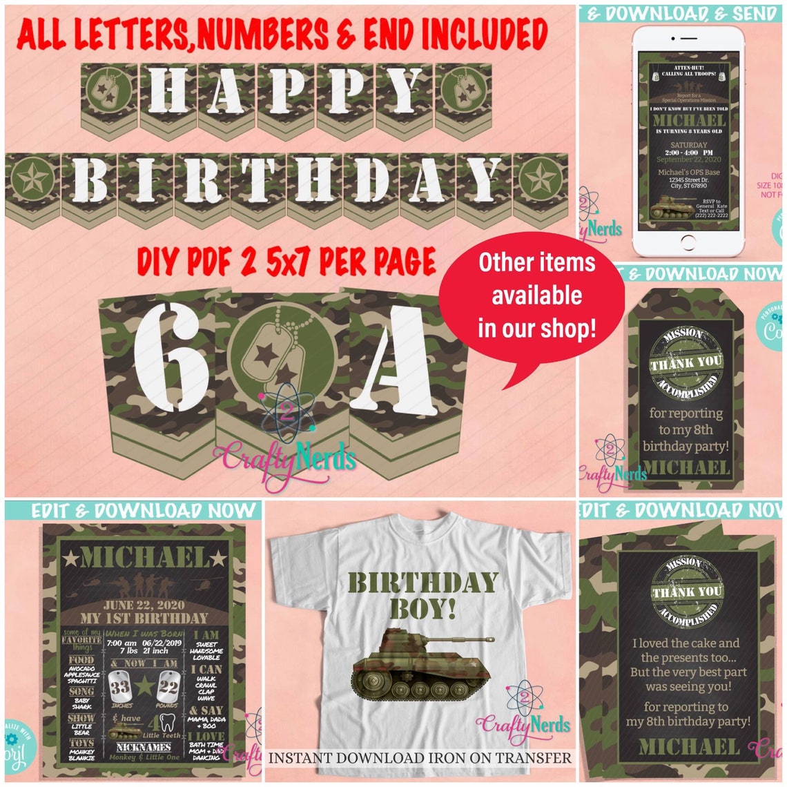 Army Birthday Thank You Tag, Army Tag, Army Label, Army Favor Label ...