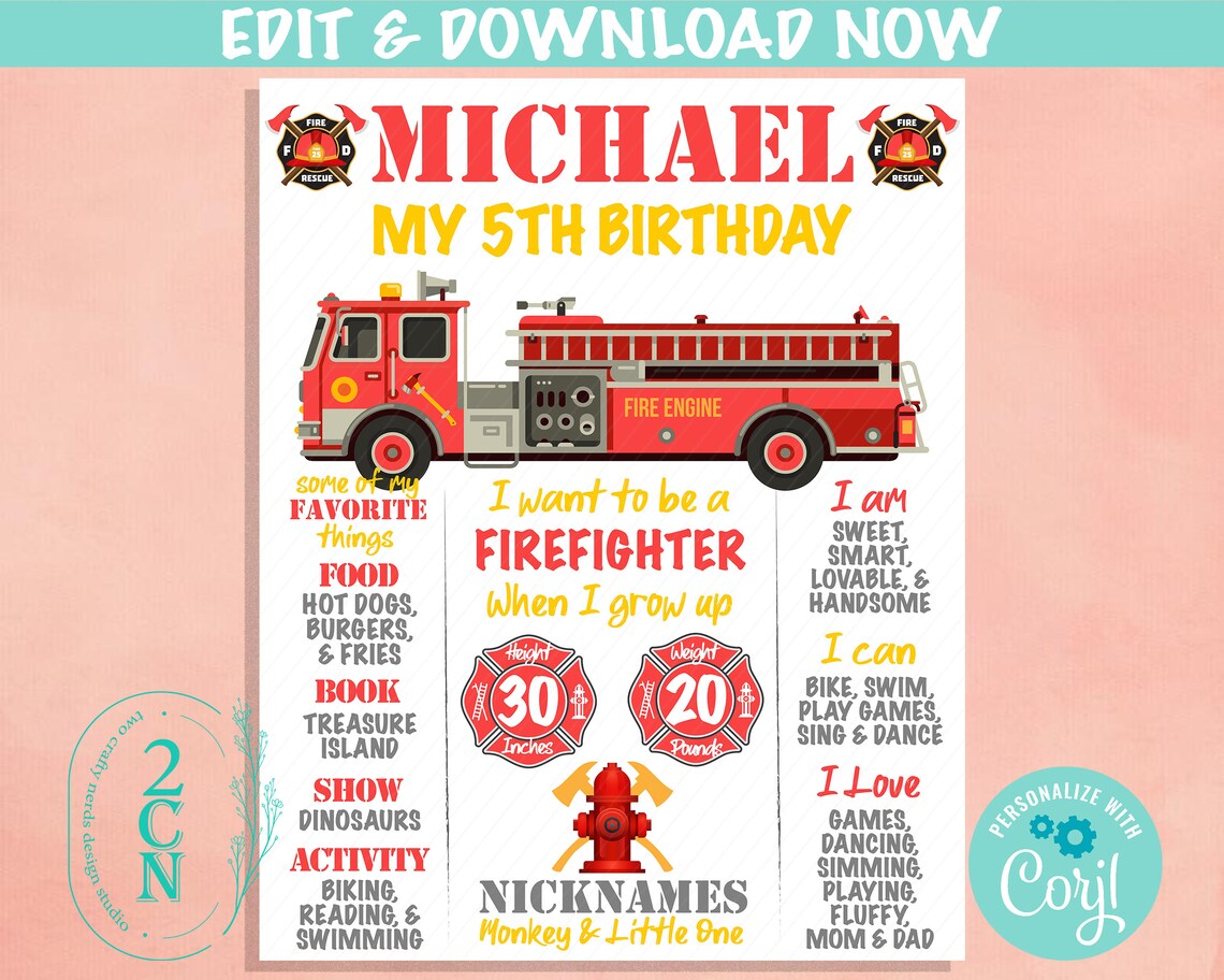 Firefighter Birthday Sign Fireman Birthday Board Milestone - Etsy