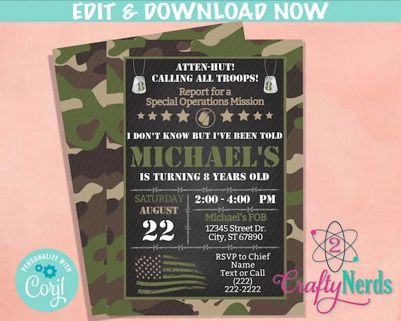 Army Party Birthday Invitation Military Party Army Theme - Etsy