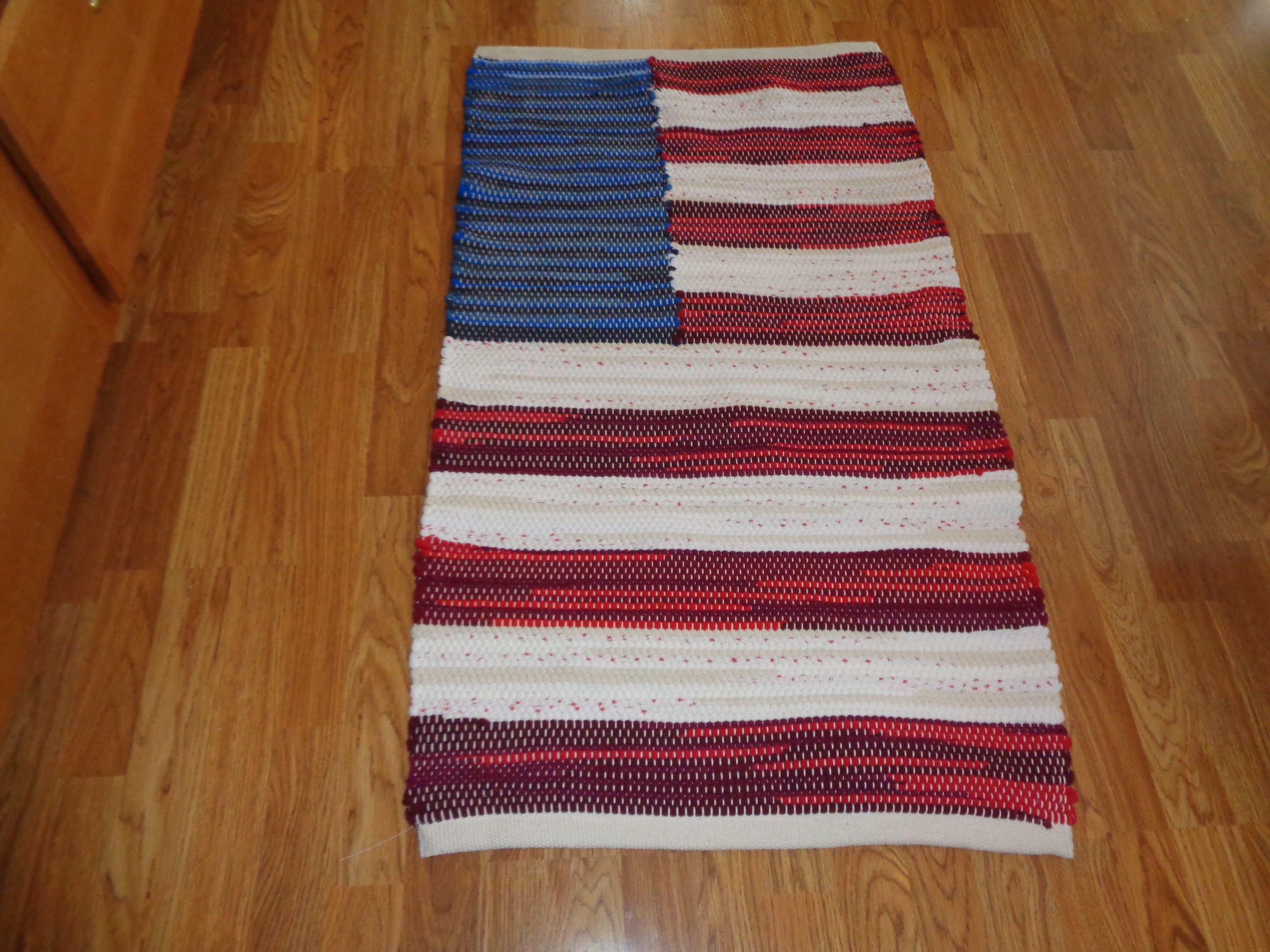 American Flag Hand Loomed Rag Rug Made of Recycled Tee Shirts. Free ...