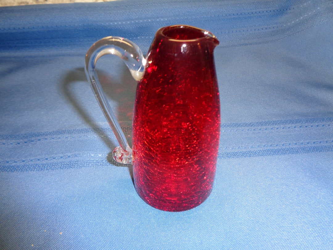 Small, Red. Hand-blown Crackle Glass Pitcher From 1960's - Etsy