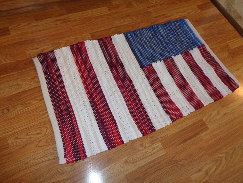 American Flag Hand Loomed Rag Rug Made of Recycled Tee Shirts. Free ...