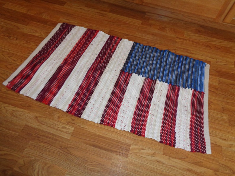 American Flag Hand Loomed Rag Rug Made of Recycled Tee Shirts. Free ...