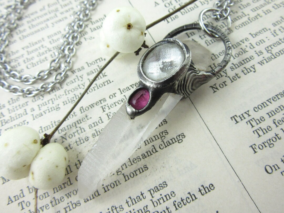 Imbolc Lemurian Quartz Crystal Pendant With Ruby - Etsy