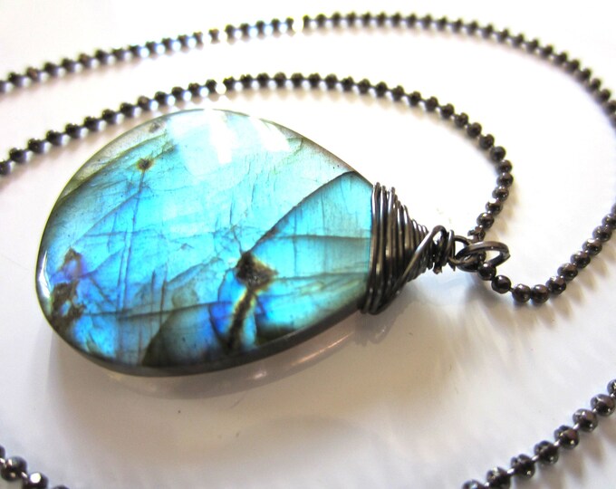 Pisces Moon Large Blue Labradorite Pendant Wire Wrapped - Etsy