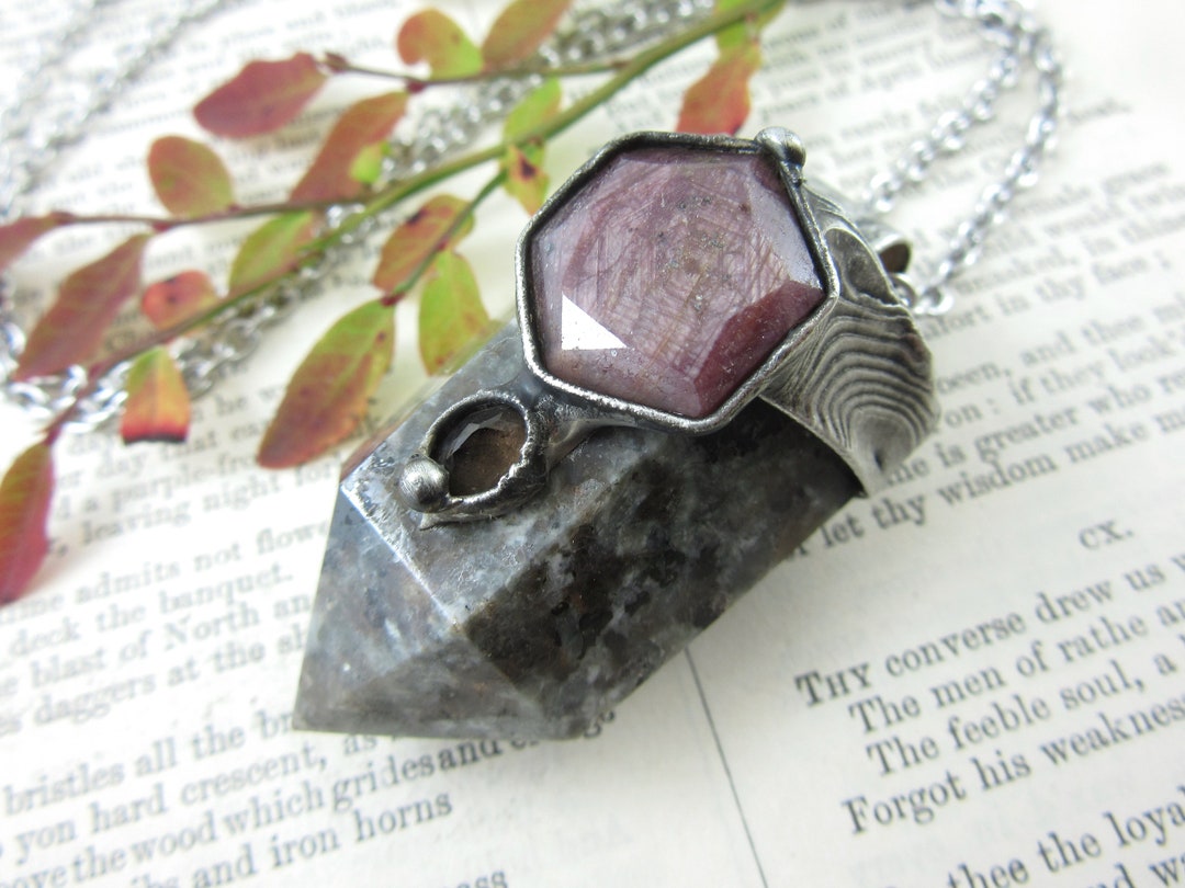 The Guiding Star Yooperlite Crystal Pendant With Ruby & Smoky Quartz - Etsy
