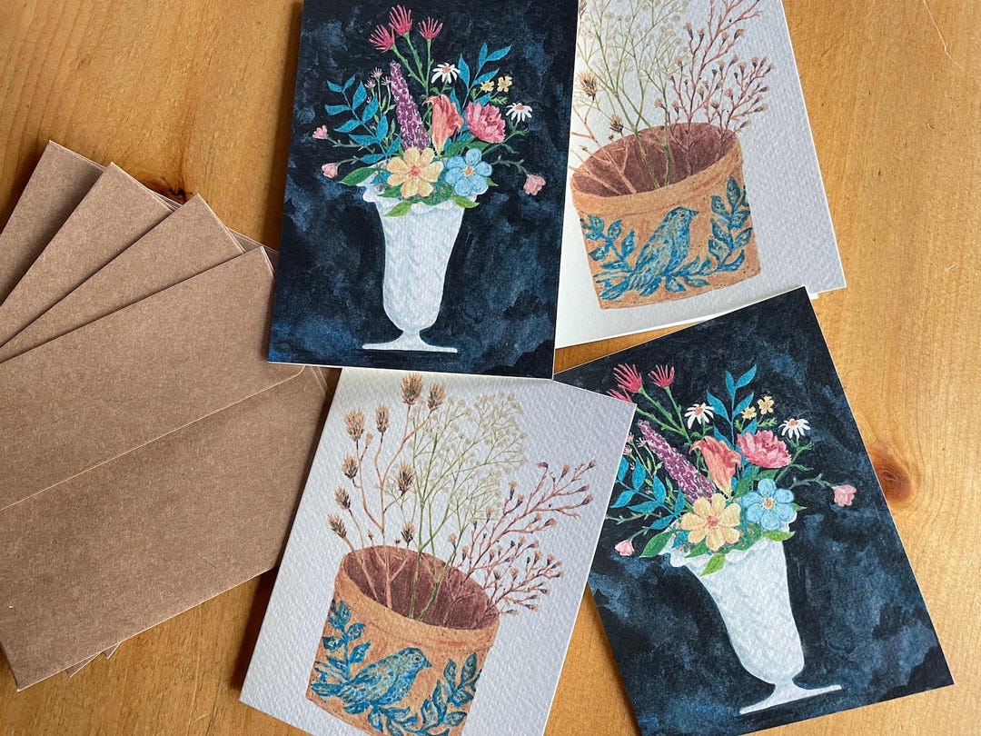 Flower Art Cards Set: Original Watercolor Prints, Blank Inside - Etsy