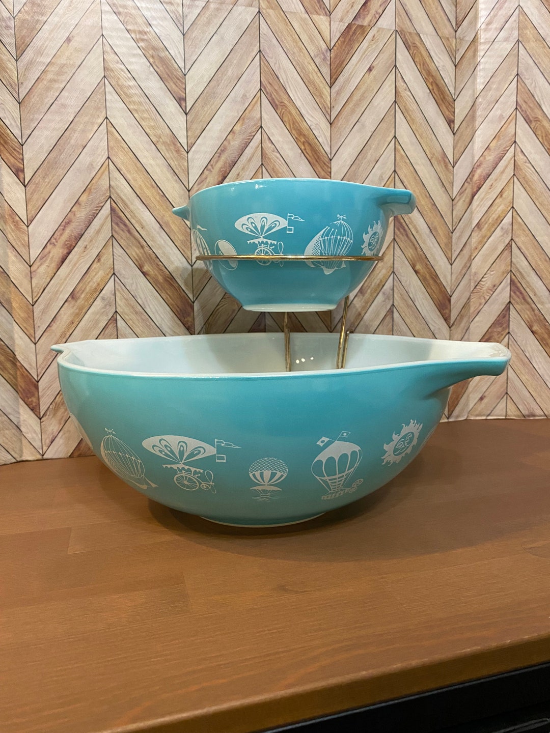 Vintage Pyrex Balloons Promotional 1958 Chip & Dip Set With Bracket 441 ...