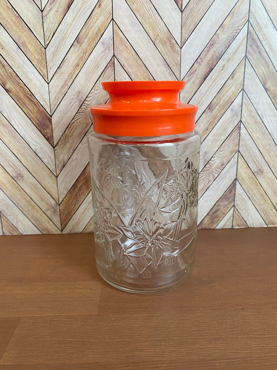Vintage Anchor Glass Daffodils Embossed Decorative Storage Jar With ...