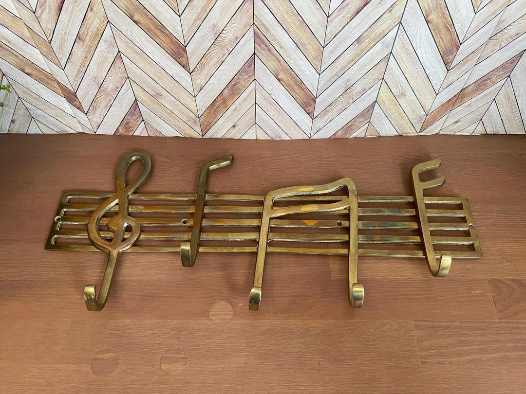 Vintage Brass Music Staff Notes Wall Hooks Treble Clef Bars Musical ...