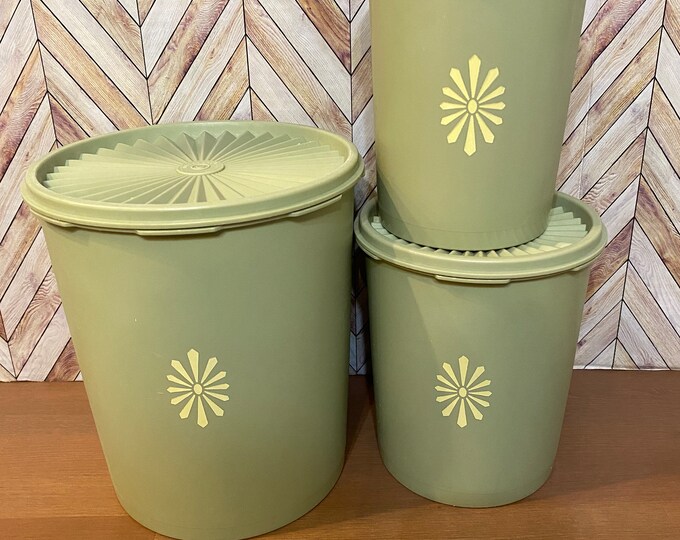 Vintage Tupperware Canister Set of 3 Avocado/ Sage Green With Atomic ...