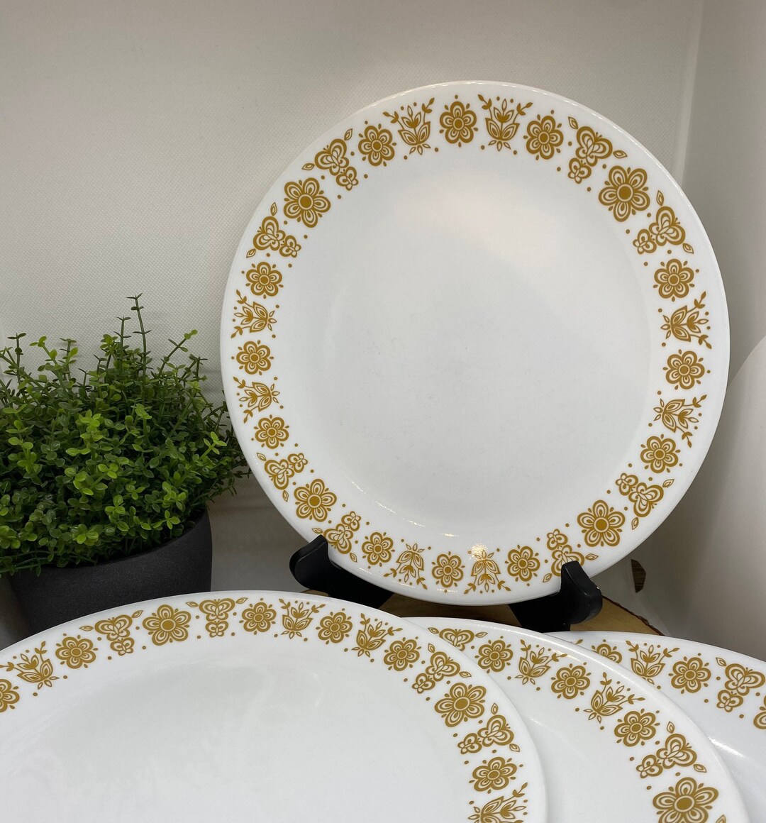 Vintage Corelle/ Pyrex Compatible Butterfly Gold 10 Inch Dinner Plates ...