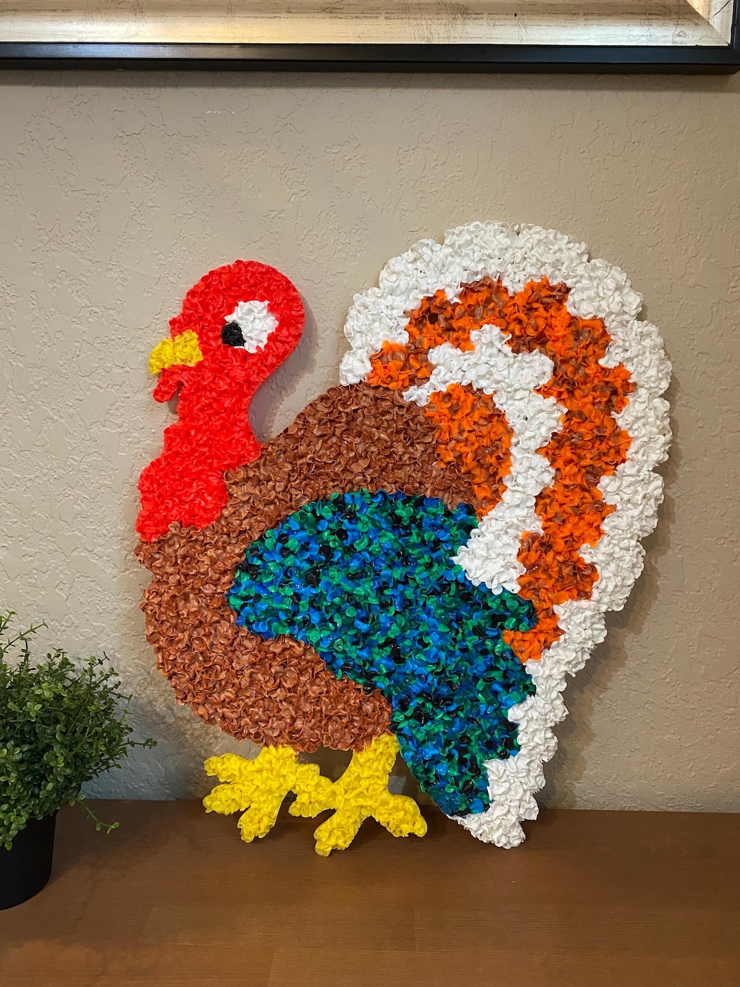 Vintage 1970s Melted Plastic Popcorn Large Thanksgiving Turkey Wall Art ...