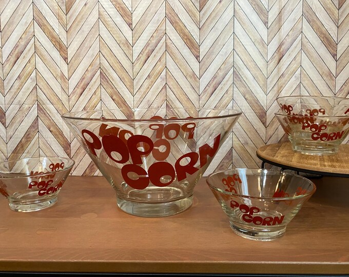 Vintage Wheaton Glass Pop Corn Bowl Set With Serving Bowl and 4 Small ...