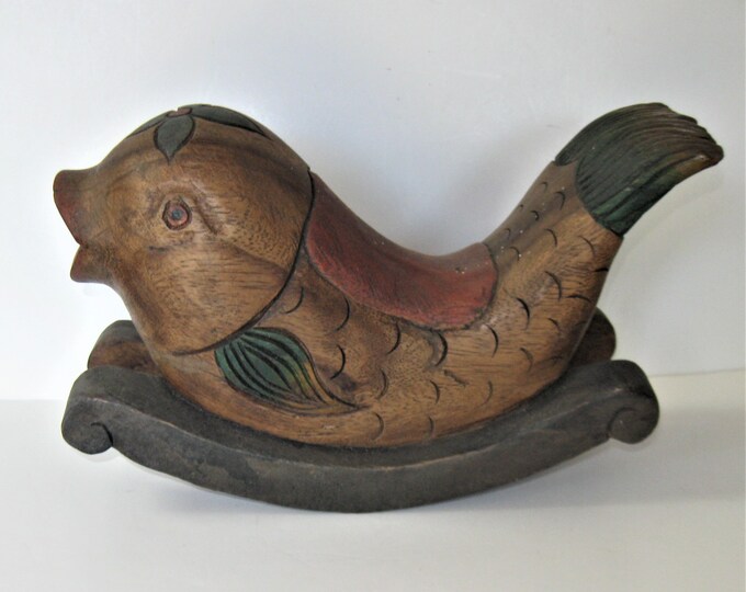 Large Vintage Solid Painted Wood Rocking Horse Fish, 11" X 7 ...
