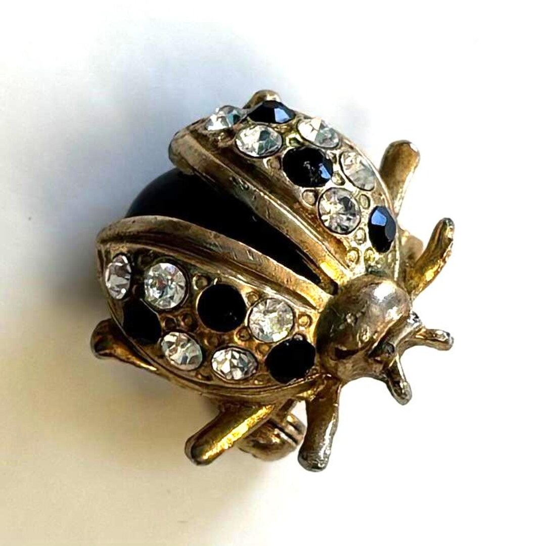 Vintage Rhinestone Ladybug Insect Pin, 3/4", Black and Gold Tone ...
