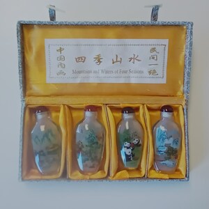 Set of 4 Vintage Reverse Painted Snuff Bottles in Box, Perfume Bottles ...