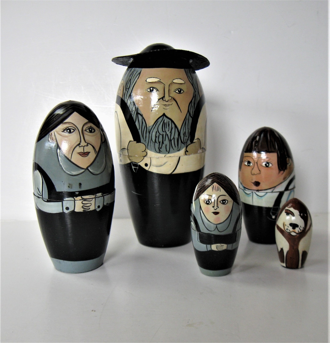 Vintage Amish or Mennonite Family Nesting Dolls 5 1/2" Tall 5 Wood ...