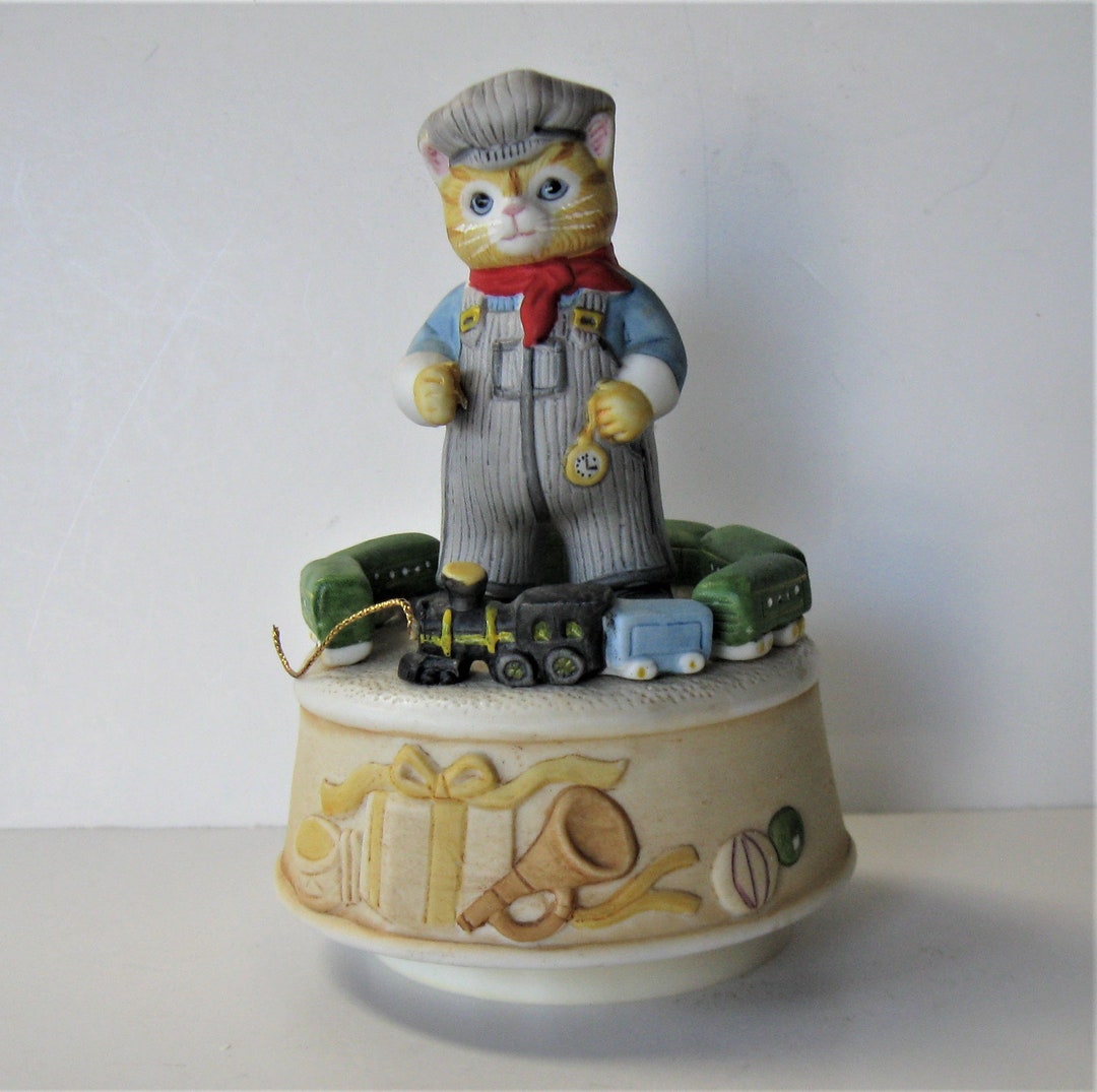 Vintage Schmid Revolving Kitty Cat Music Box, 6 1/4" Tall, Kitty Train ...