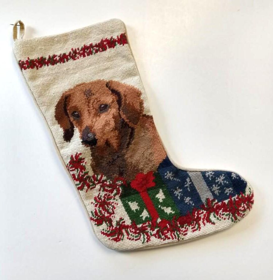 Vintage Needlepoint Dachshund Dog Stocking, Wiener Dog, Christmas ...