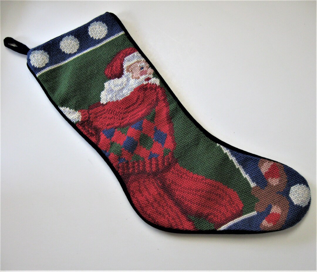 Vintage Needlepoint Santa Claus Golfing Christmas Stocking, 17 ...