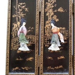 Antique Folding Black Lacquered Asian Table Screen, 4 Carved Stone 3D ...