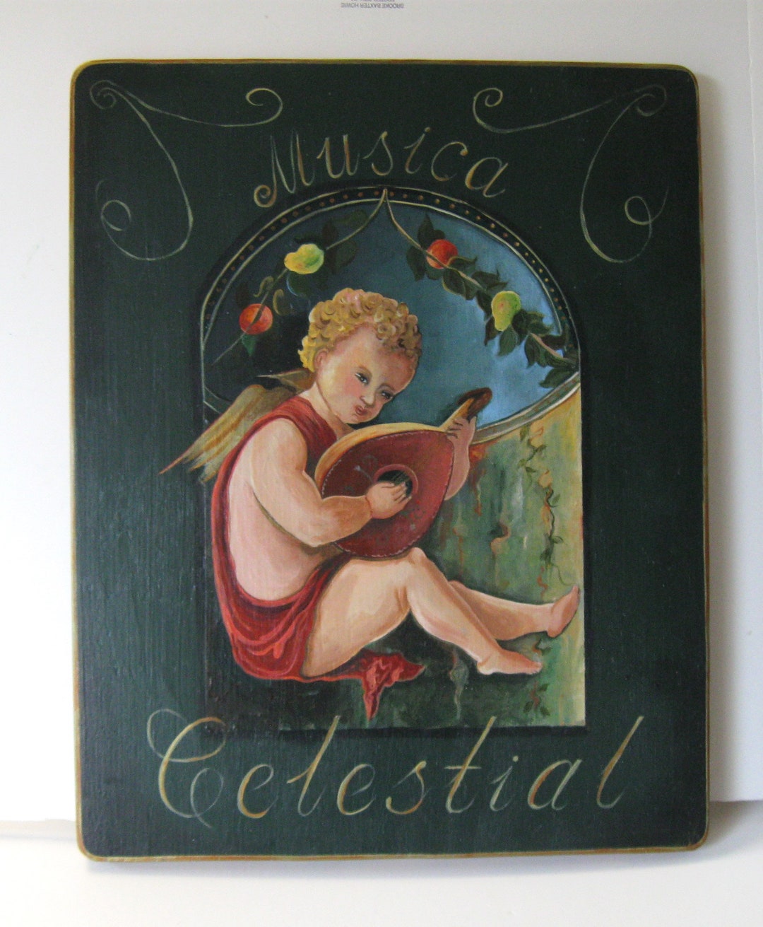 Hand Painted Solid Wood Cherup Wall Hanging, 16 X 20, musica Celestial ...