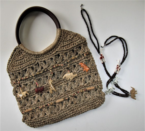 Vintage Straw Cappelli safari animals tote, handbag w… - Gem