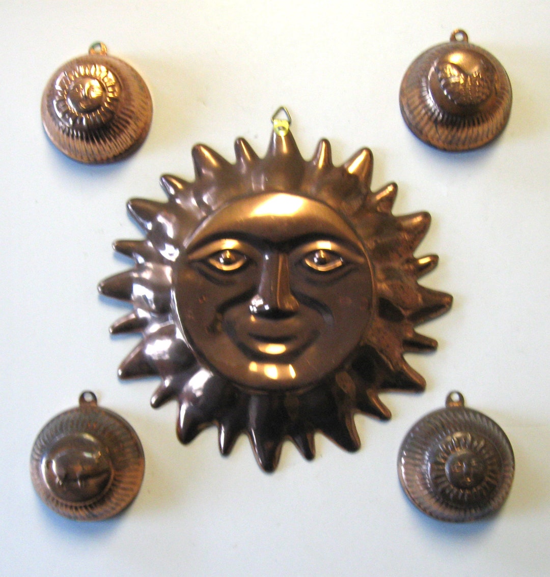 5 Vintage Copper Molds, 9" X 9" Largest, Celestial Sunburst Face ...