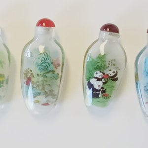 Set of 4 Vintage Reverse Painted Snuff Bottles in Box, Perfume Bottles ...