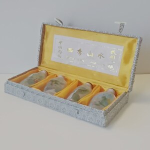 Set of 4 Vintage Reverse Painted Snuff Bottles in Box, Perfume Bottles ...