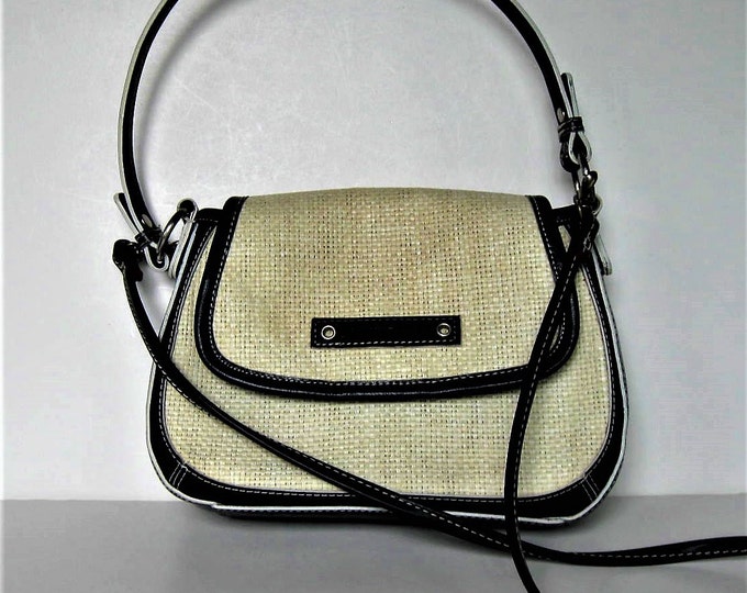 Vintage Anne Klein Black and White Straw Cross Body Purse With Leather ...
