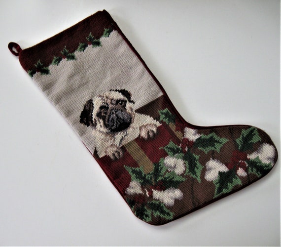Vintage Needlepoint Pug Dog Stocking Christmas Fireplace - Etsy