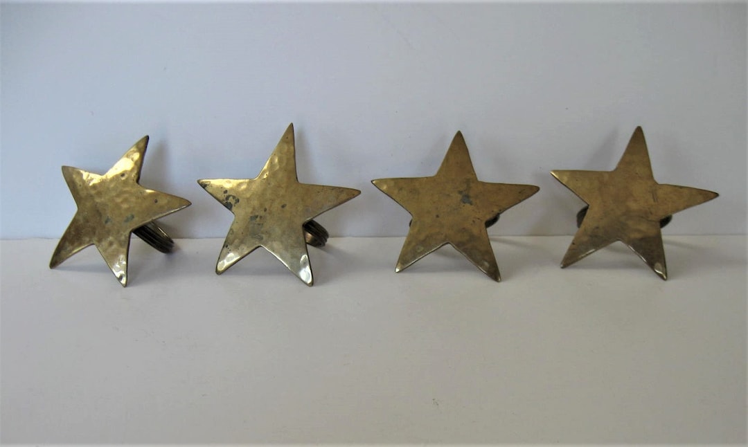 4 Large Vintage Gold Brass Star Napkin Rings 2 1/2 Holiday Table ...