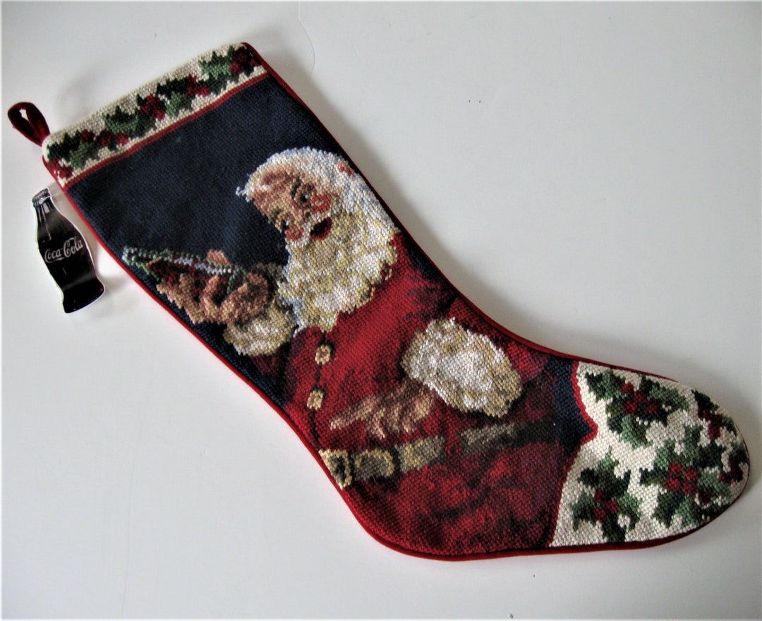 Vintage 1997 Coca Cola Needlepoint Christmas Stocking, 19, Santa ...