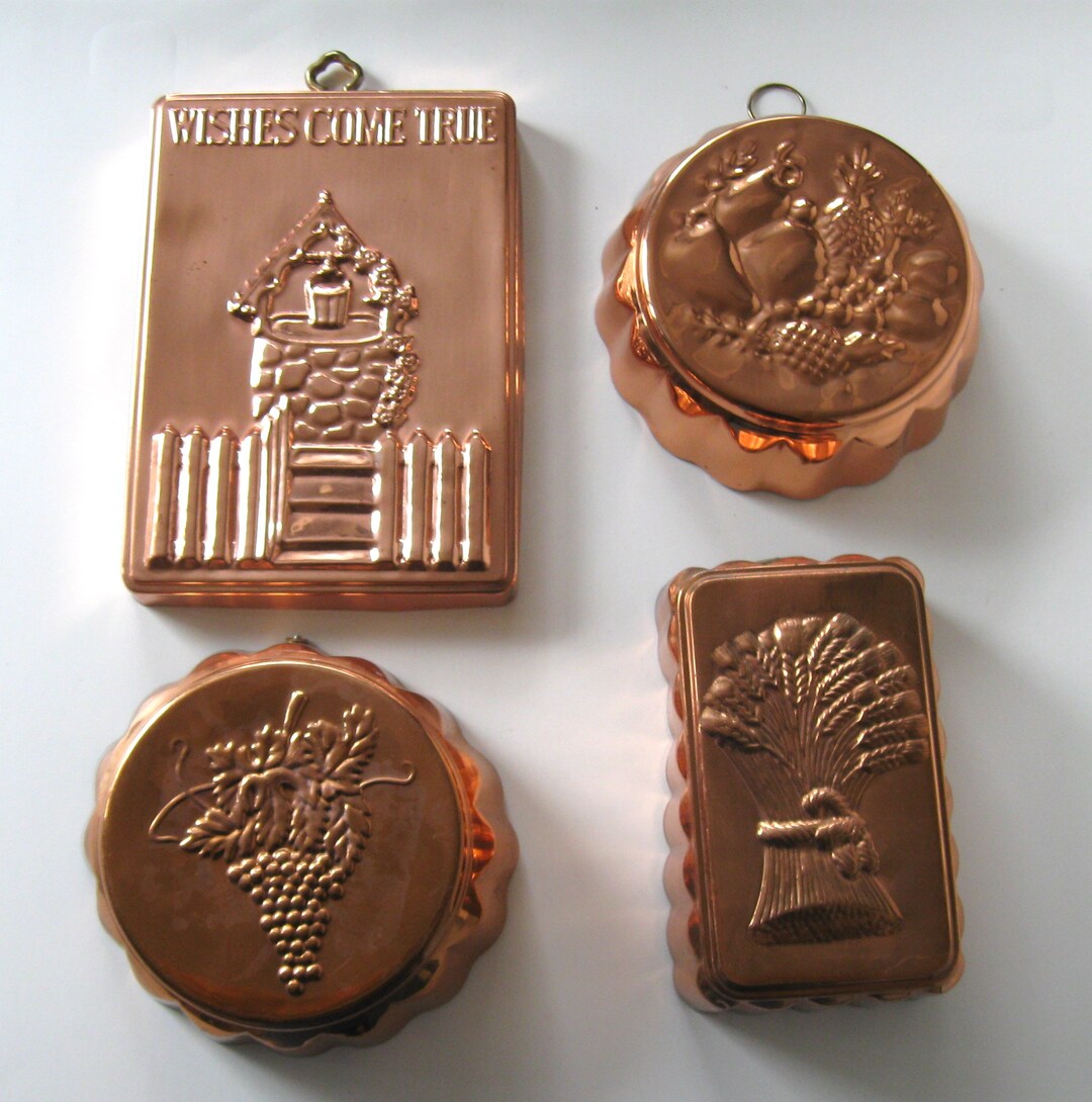 4 Vintage Copper Wall Molds, 7" X 10" Largest, Jell-o Molds, Scalloped ...
