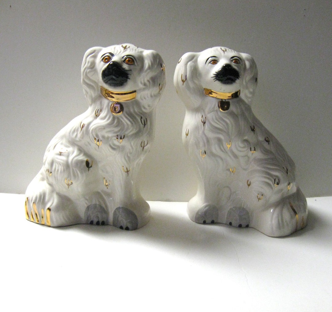 Pair of Vintage 8 English Beswick Staffordshire Ceramic Dogs, Gold ...