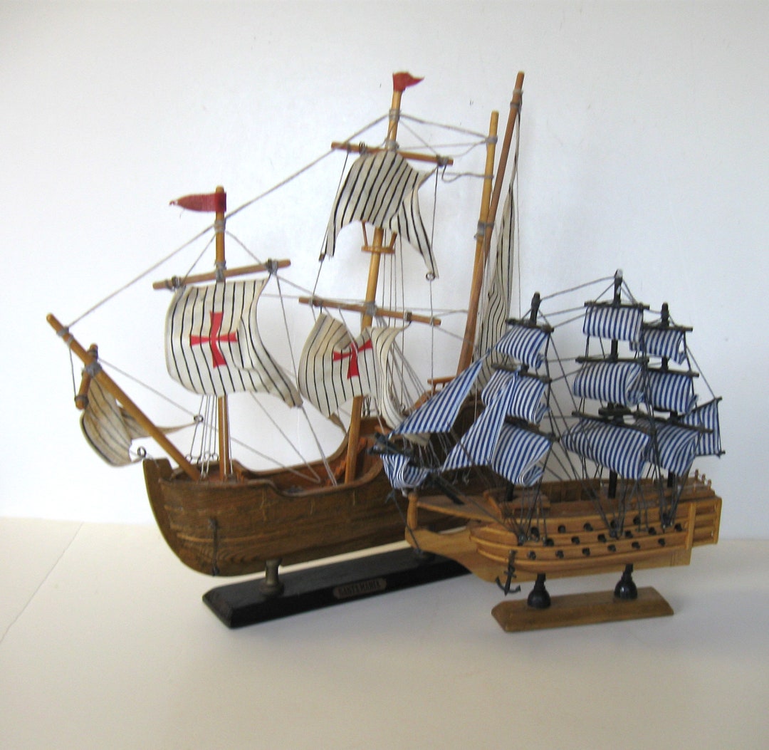 2 Vintage Wooden Sailing Ship Models, 13 X 14 Largest, Toy Boat ...