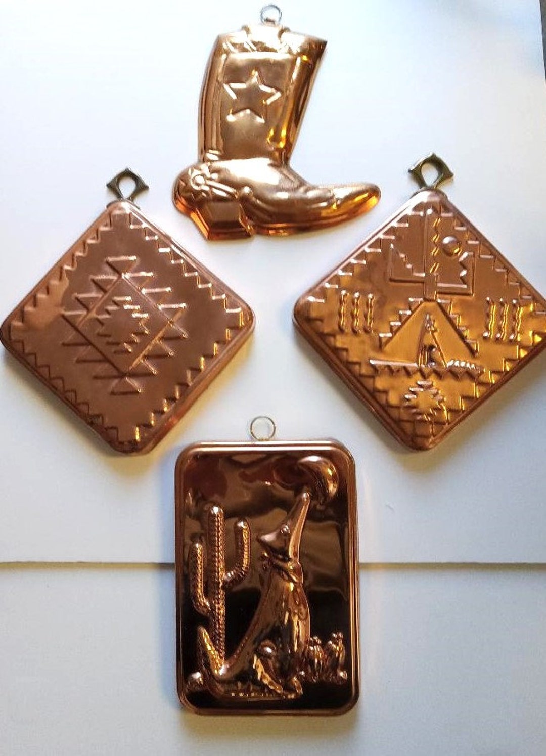 4 Piece Copper Southwest Jell-o Mold Wall Gallery, 7" X 10", Cowboy ...