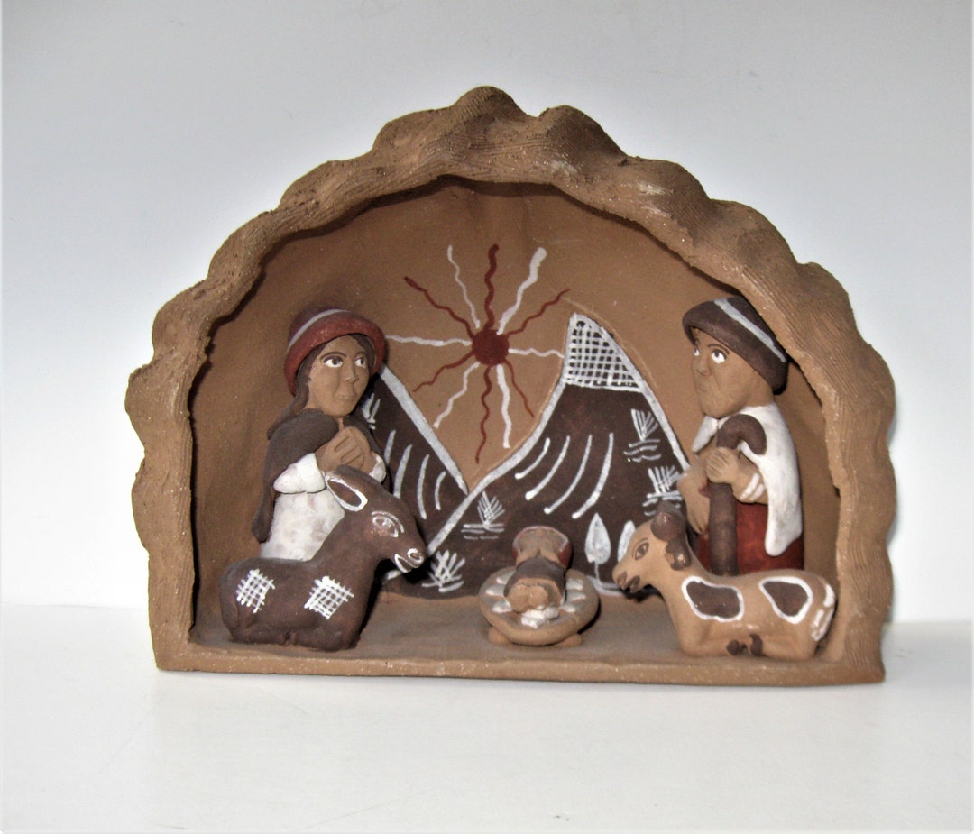 Vintage Peruvian Painted Clay Nativity, 8 X 6 1/2, Handmade Ceramic ...